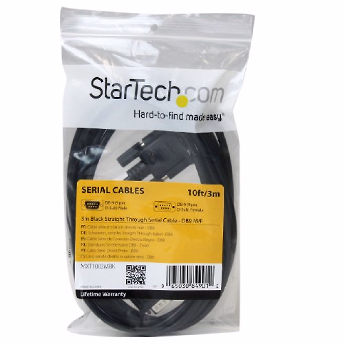 StarTech.com 3m Black Straight Through DB9 RS232 Serial Cable - DB9 RS232 Serial Extension Cable - Male to Female Cable (MXT1003MBK), 10 ft / 3m