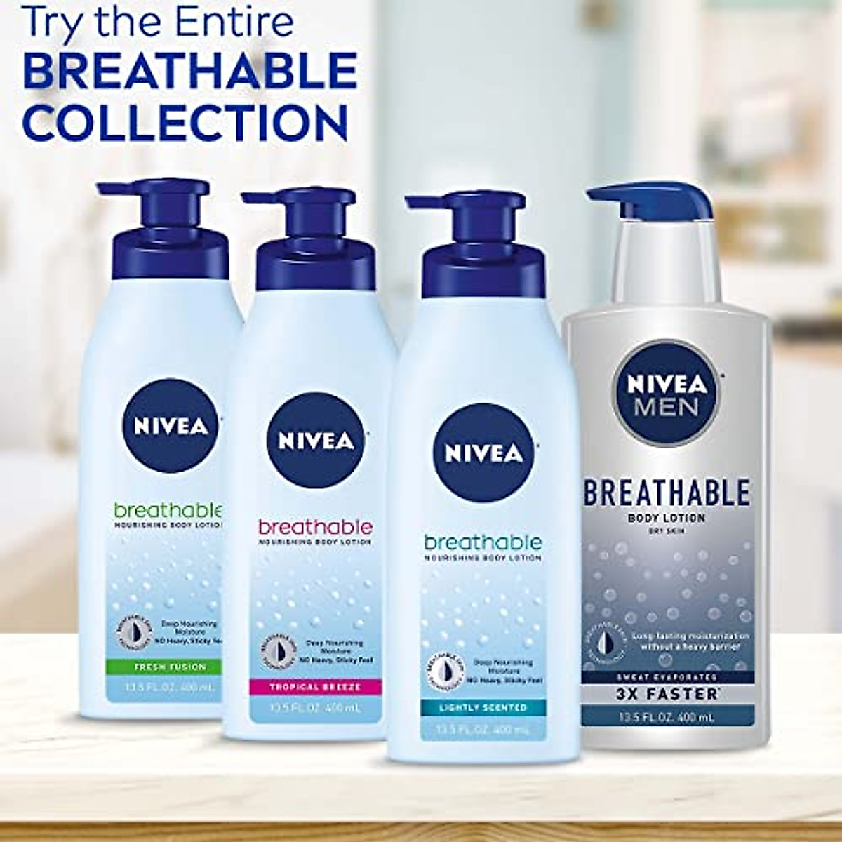 NIVEA Lightly Scented Breathable Body Lotion, Body Lotion for Dry Skin, Pack of Three 13.5 Fl Oz Pump Bottles