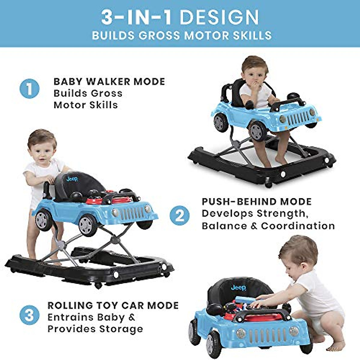 Jeep Classic Wrangler 3-in-1 Grow with Me Walker by Delta Chidlren, Blue