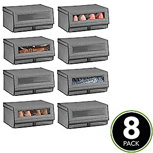 mDesign Large Fabric Closet Shoe Storage Box w/Clear Window - Shoe, Sandal, Sweater, Linen, Clothes Organizer - Boot Storage Solutions - Shoe Bin - Lido Collection, 8 Pack, Charcoal Gray