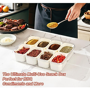 Snackle Box Container Snack Veggie Tray Charcuterie Travel Food Containers 8 Compartment Storage Snacklebox for Snacks Bento Candy Snackable Small Fruit Dividers Lunchables Lid 2Pack