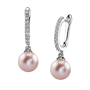 Real Pearl Dangle Earrings for Women with Genuine AAAA Quality Pink Freshwater Cultured Pearls | 14K Gold Plated 925 Sterling Silver Earrings for Women - THE PEARL SOURCE