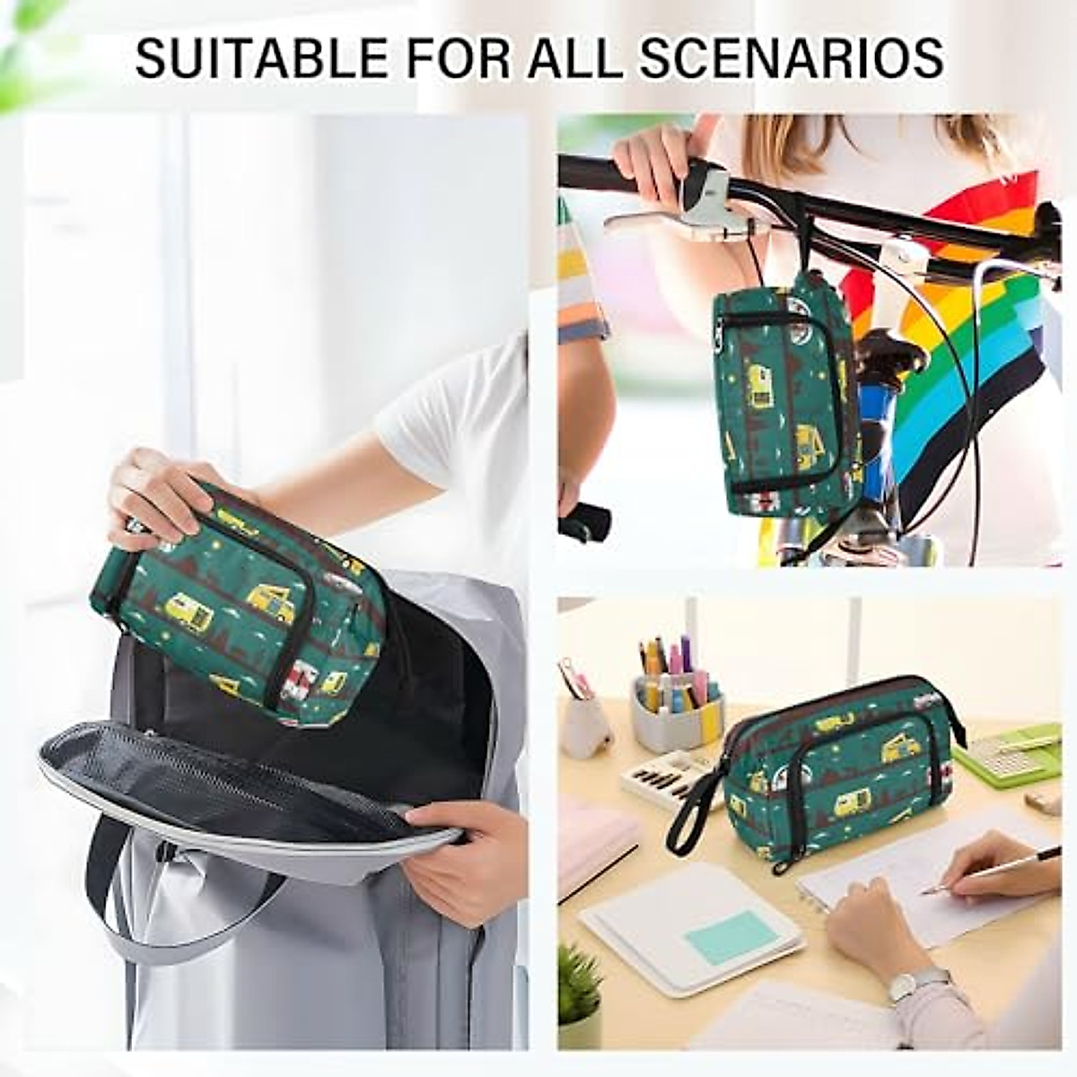 Glaphy Travel Trailers Camping Car Pencil Case Large Capacity Pencil Pouch Bag Pen Carrying Case Storage Stationery Bag
