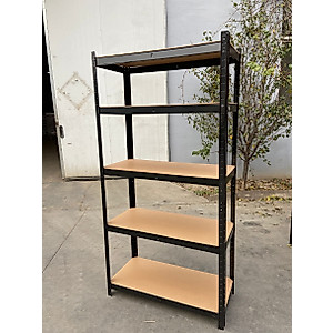 5-Tier Steel Storage Shelves, Heavy Duty Garage Shelf with Adjustable Shelves, Boltless Shelving Unit for Free Combination, Home Office Metal Utility Shelves, 67" H x 30" W x 12" D, Black