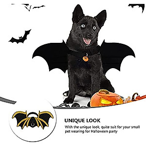 Halloween Dog Costume Pet Bat Wings Funny Cosplay Apparel Puppy Costumes for Medium Large Dogs Outfit, Adjustable Bat Wing with Dog Leash and Pumpkin Bells (Black, Under 80 pounds)