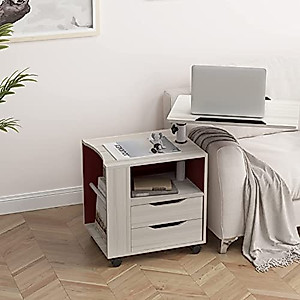 sogesfurniture Height Adjustable Nightstand Movable Bedroom Side Table Overbed Bedside Table Stackable End Table Cabinet for Storage,Black BHUS-CT1-MP-N