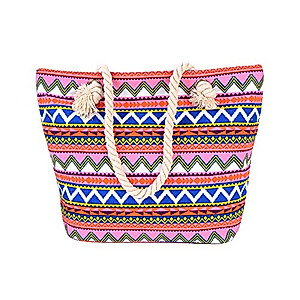 Flada Canvas Travel Tote Bag Holiday Beach Bag Shoulder Bag Shopping Bag for Women and Girls