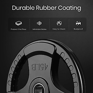 LIONSCOOL 2-Inch Rubber Coated Olympic Grip Plate in Pairs or Single for Strength Training, Weightlifting and Bodybuilding, 2.5-45LBS, One Year Warranty (5LB PAIR)