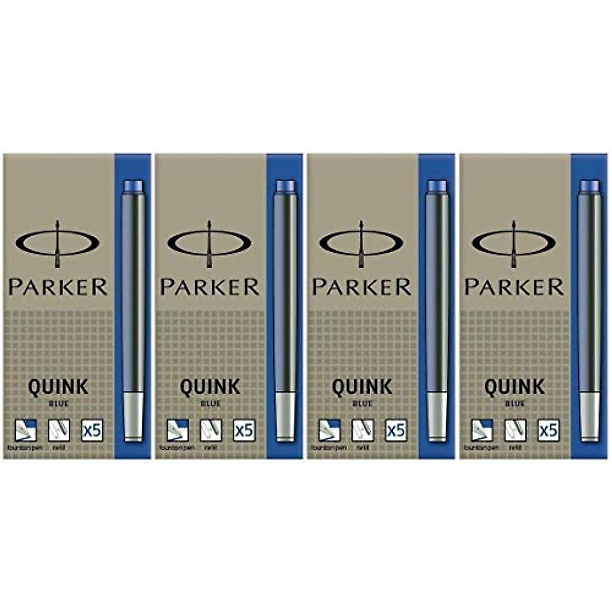 Fountain Pen Refill Cartridges, Permanent Blue Ink, 4 Packs of 5/Pack 20 Total PAR30160