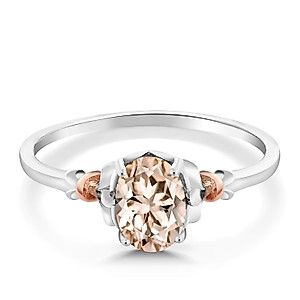 Gem Stone King 925 Silver and 10K Rose Gold Oval Gemstone Birthstone Engagement Ring | Oval 7X5MM | Wedding Engagement Anniversary Solitaire Promise Ring For Women
