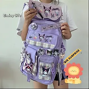 Kawaii Backpack with 18Pcs Accessories Anime Cartoon Anti-Theft Travel Aesthetic New Semester Gifts Bag with Cute Pin