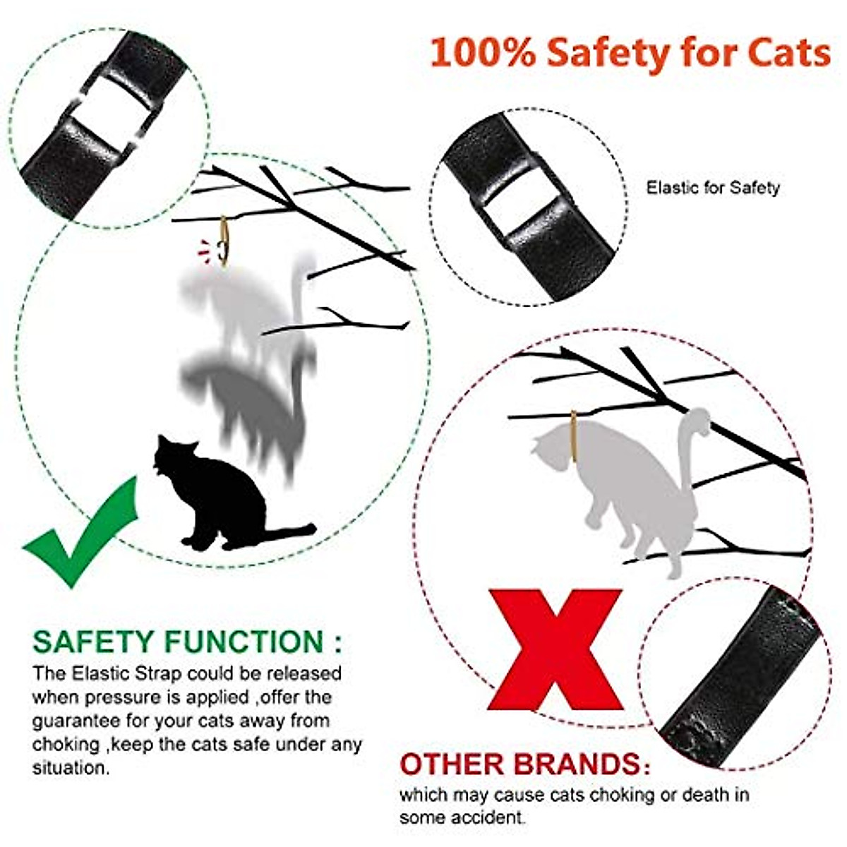 Leather Cat Collars Bell,Cats Safety Collar with Elastic Strap, Adjustable Kitty Collar for Cats, Personalized Moon & Rhinestone 7-10 Inch Length for Cats, Kitten & Puppy (1 Pack Black)