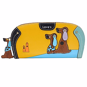 KENNEDY US Faux Leather Zip Around Dog Clutch Wallet with Phone Card Holders Cute Long Wallet for Women, Yellow