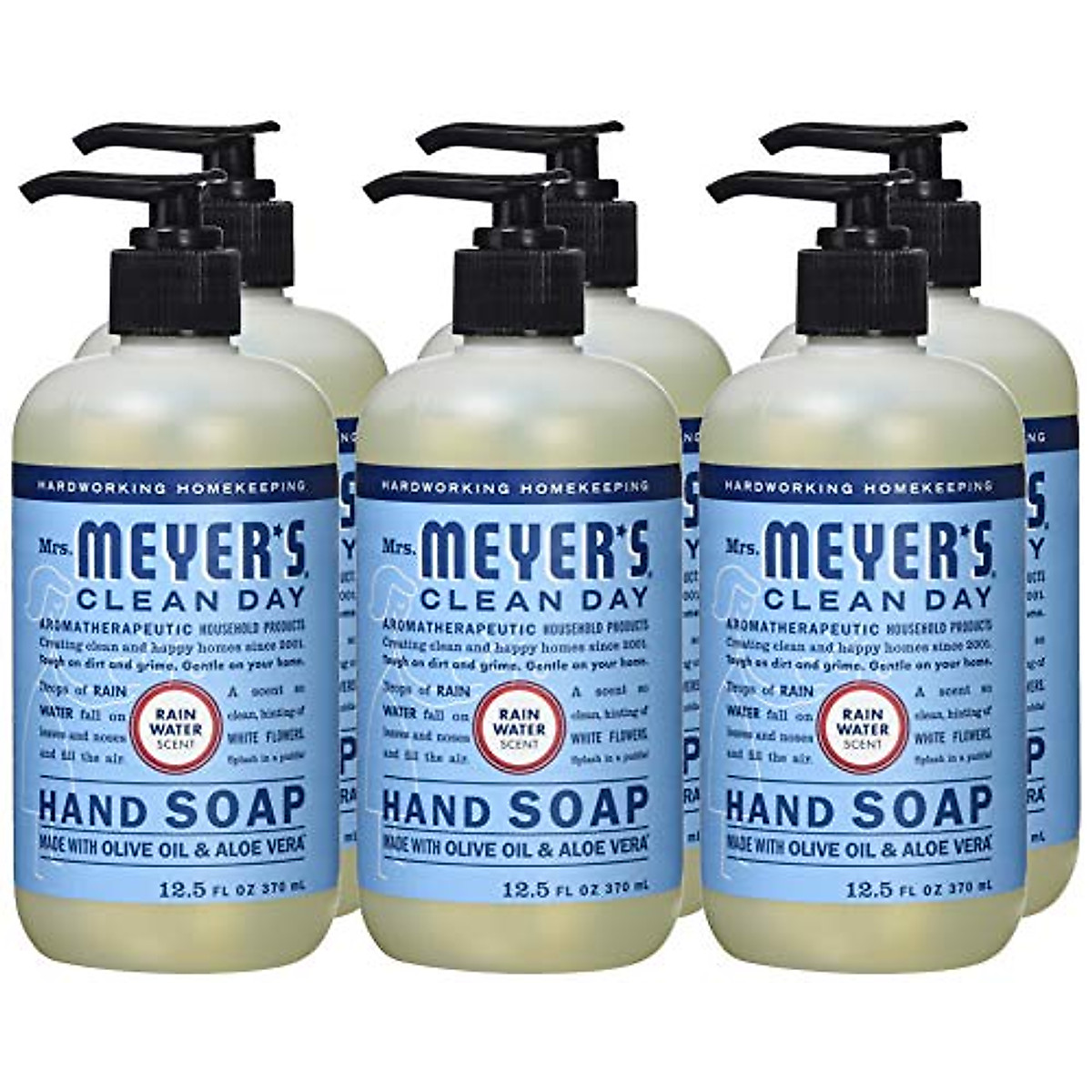 MRS. MEYER'S CLEAN DAY Hand Soap, Made with Essential Oils, Biodegradable Formula, Rain Water, 12.5 fl. oz - Pack of 6