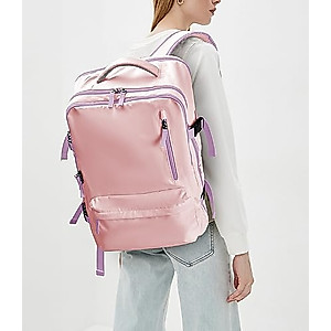 Lekakii Travel Laptop Backpacks for Women Carry On, 40L Nylon Waterproof Backpack for Traveling On Airplane, Gym Backpack Personal Item Essentials, Pink-Purple