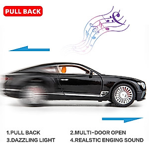 WAKAKAC Compatible for 1/24 Bentley Continental GT Model Car Alloy Diecast Toy Car Collectible Pull Back Toy Vehicles with Sound and Light Door Can Be Opened for Girls Boys Gift(Black)