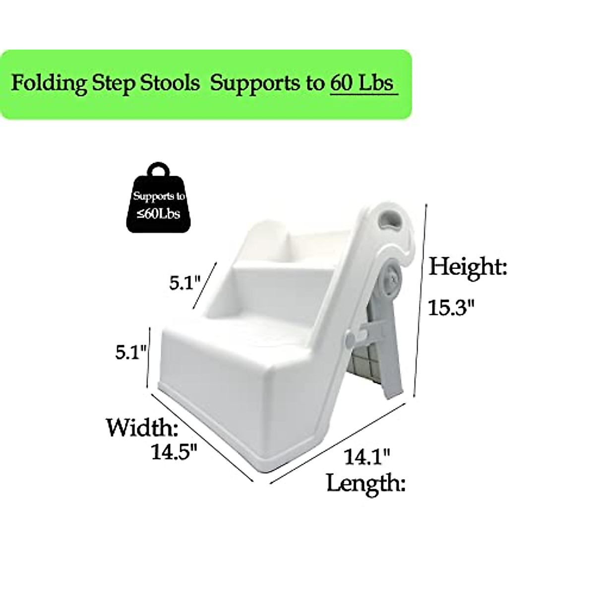 VEMJO Folding Step Stools for Kids Boys and Girls Adjustable Toddler Step Stool for Bathroom Sink 2 Step Ladder Toilet Foldable Step Stool with Handles and Non-Slip Pads (White Colour)