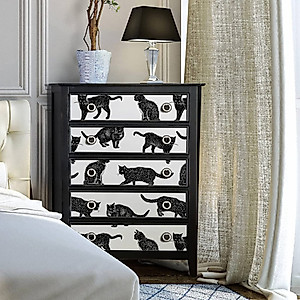 GLOW4U Self Adhesive Black Cat Shelf Liner Contact Paper Peel and Stick Cats Wallpaper for Wall Kids Room Drawer Cabinets Dresser Door Funiture Decor 17.7X117 Inches