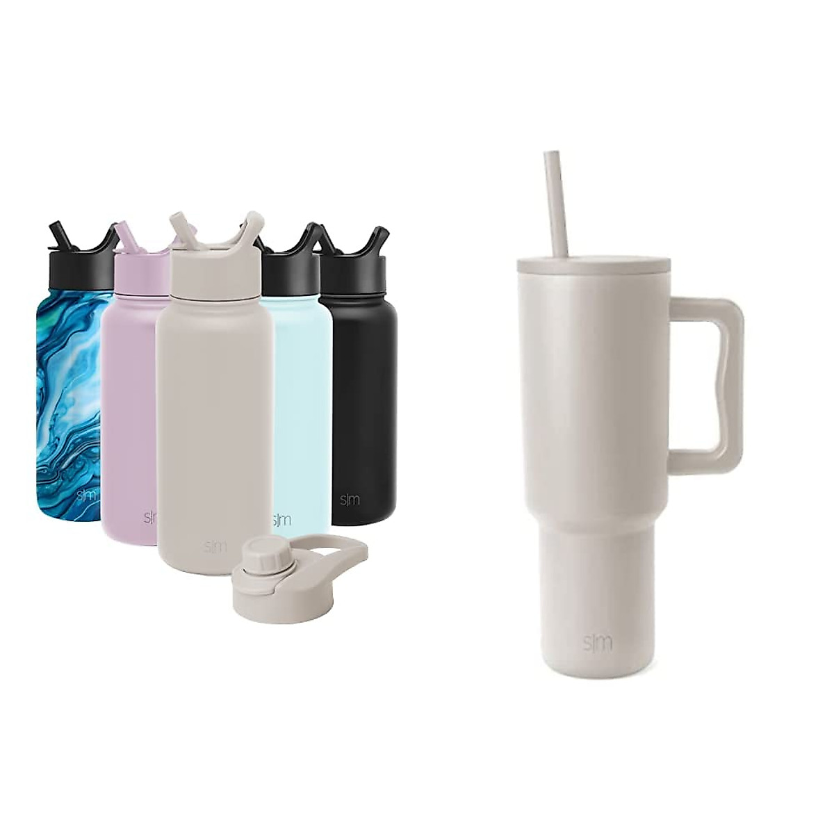 Simple Modern Water Bottle with Straw and Chug Lid Vacuum Insulated Stainless Steel Metal Thermos Bottles |32oz, Almond Birch & 40 oz Tumbler with Handle and Straw Lid | 40oz