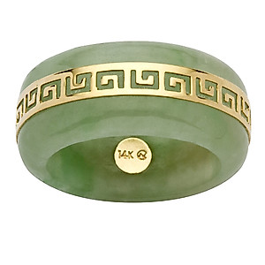 PalmBeach 14K Yellow Gold Round Genuine Green or 10K Yellow Gold Black Jade Greek Key Ring Size 6