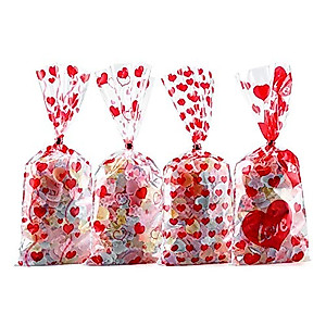 Yoption 160PCS Valentines Heart Clear Cellophane Treat Bags with Twist Ties, Valentine's Day Wedding Party Favor Bags for Candies Cookie Chocolate Snack