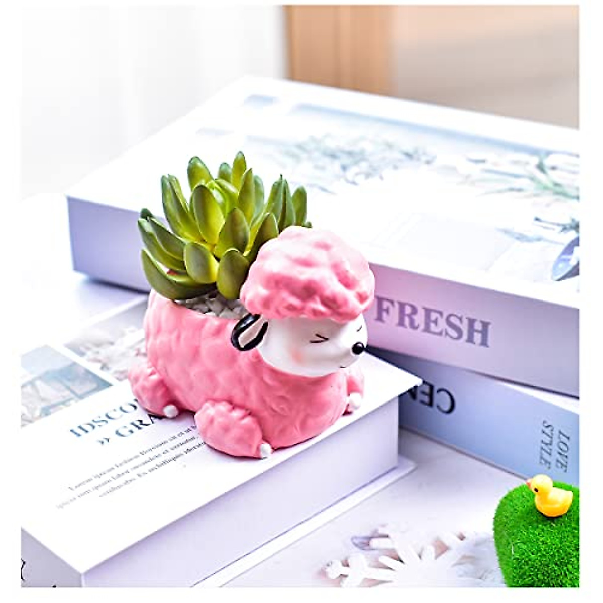 Cute Poodle Puppy Flower Pot with Drainer Garden Flower Pot Resin Succulent Potted Bonsai Plant Stand Home Desk Mini Ornaments Balcony Gardening Flower Pot Does Not Contain Plants