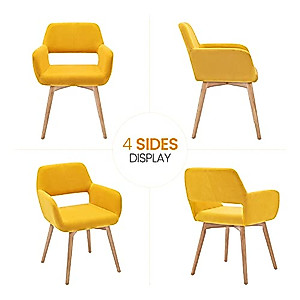 ceedment Small Modern Living Dining Room Accent Arm Chairs Club Guest with Solid Wood Legs(2, Yellow)