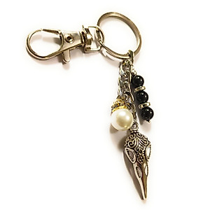 Victorian Raven Skull Backpack Tote Purse Handbag Charm Keychain Purse Clip Belt Clasp 3 Inch Black Onyx