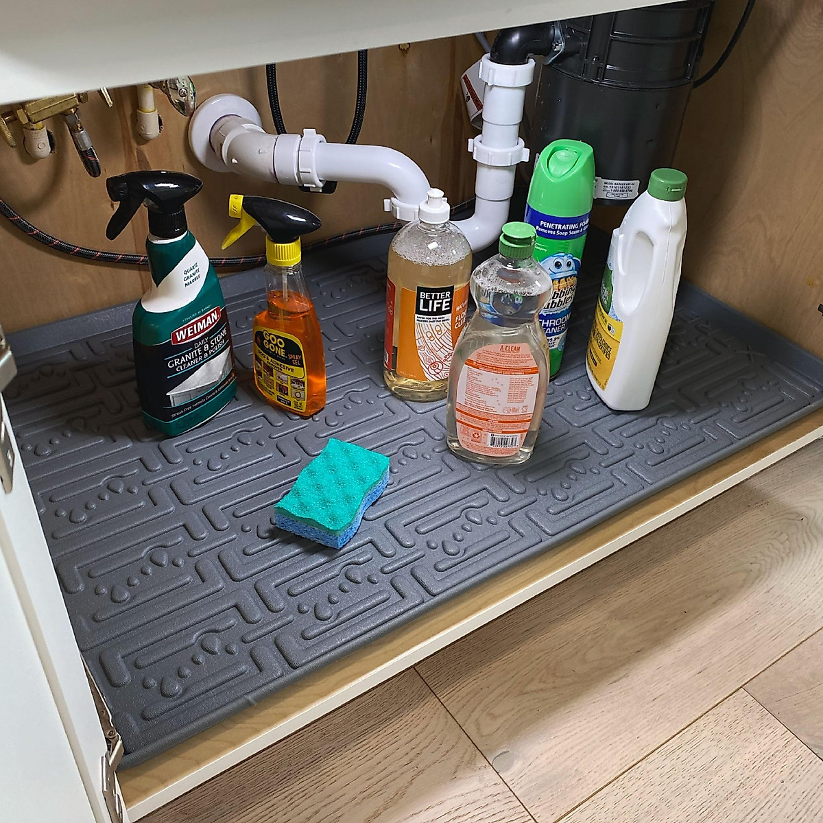 Xtreme Mats - Waterproof Under Sink Mat Shelf Liner Cabinet Liner for Kitchen & Laundry Cabinets (Gray 25" 1/4 x 22 1/4) Kitchen Cabinet Shelf Protector Flexible Under Kitchen Sink Drip Tray Liner
