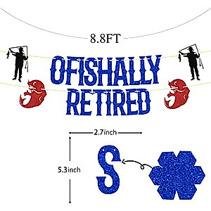 Ofishally Retired Banner, Happy Retirement ,Fishing Themed Retirement Party Decoration, Gone Fishing Themed Party Decoration(Double-sided Glitter)