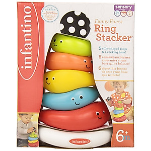 Infantino Funny Faces Ring Stacker Colorful Baby and Toddler Toys for Motor Skills, 5 Pieces