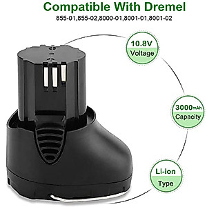 Hanaix 10.8V 3.0Ah Battery Compatible with Dremel 855-02 855-01 8000-01 8001-01 8001-02 Li-ion Replacement for Dremel 10.8v Battery