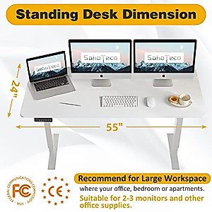 Electric Standing Desk, 55x24 Height Adjustable Sit Stand Desk with Memory Presets, Large Computer Desk for Home and Office, White Frame & White Desktop