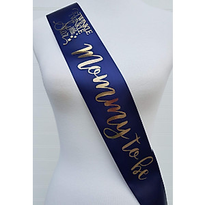 Amy's Bubbling Boutique, Inc. Twinkle Little Star Baby Shower Mommy Banner Sash & Daddy to Be Pin Navy & Gold Gift Set