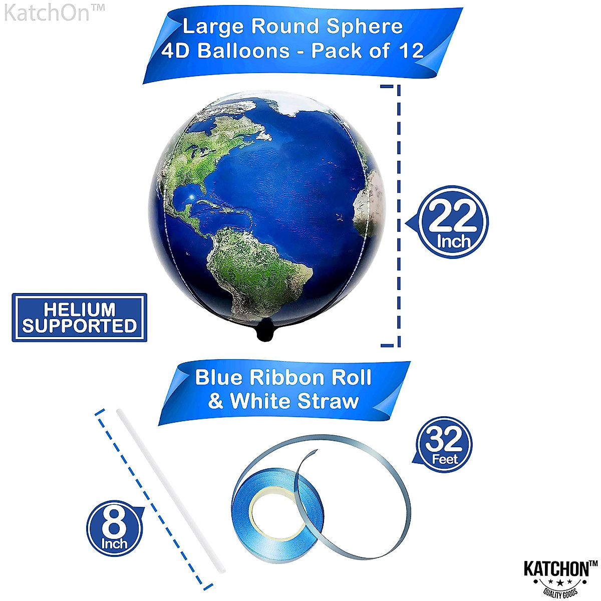 KatchOn, Huge Globe Balloons Set - 22 Inch, Pack of 12 | Earth Balloons | World Balloons, Earth Day Decorations | World Map Balloons, Travel Decorations | Travel Balloons, Bon Voyage Party Decorations