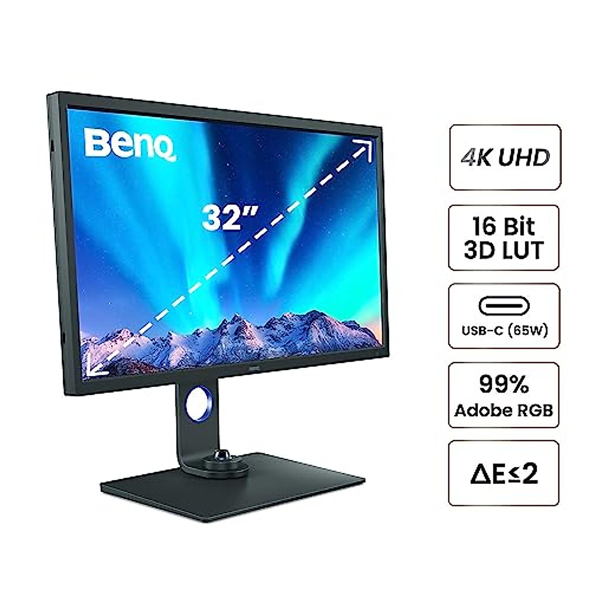 BenQ SW321C Photo Video Editing Monitor 32" 4K UHD | 99% AdobeRGB,100% sRGB,95% P3 | IPS | Hardware Calibrated | 16 bit 3D LUT | DeltaE ≤2 | Uniformity | HLG | AQCOLOR | Ergonomic | USB-C(60W) , Black
