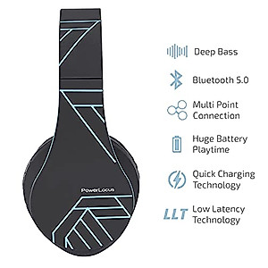 PowerLocus Bluetooth Headphones Over Ear, Wireless Headphones with Microphone, Foldable Headphone, Soft Memory Foam Earmuffs & Lightweight, Micro SD/TF, FM Radio for iPhone/Android/Tablet/PC/TV (Blue)