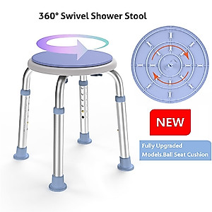Delog 360 Degree Rotating Shower Chair 300lb, Swivel Shower Stool for Inside Shower Tool Free Adjustable Shower Seat Tub Chair and Small Bathtub Seat Bench with Anti-Slip Rubber Tips