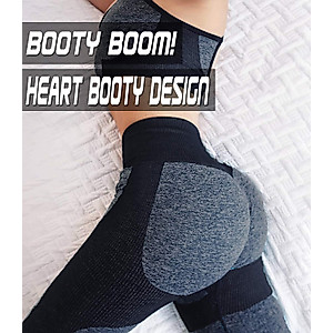 KIWI RATA Women's High Waist Active Seamless Compression Fitness Leggings Running Workout Slim Butt Lift Yoga Pants (#1 Heart Booty Black, Medium)
