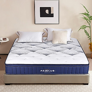 PAWCUB Queen Mattress 12 Inch Full Size Mattress in a Box with Memory Foam Mattress and Individually Pocket Spring Motion Lsolation Medium Firm Feel Soft Knitted Fabric Cover for a Cool Sleepw