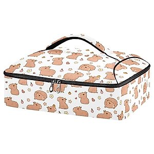 Kcldeci Insulated Thermal Food Carrier Insulated Casserole Carrier for Hot or Cold Food,Cute and Funny Capybara Insulated Tote Bag for Potluck Cookouts Parties Picnic,Lasagna Lugger