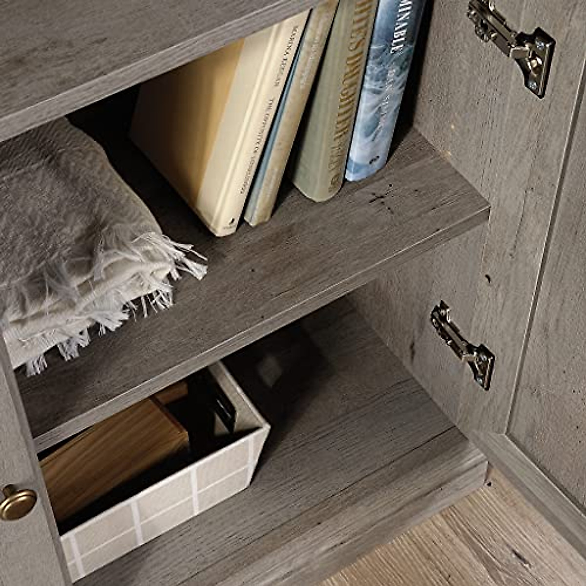 Sauder Bookcase with Doors, L: 35.28" x W: 13.23" x H: 69.76", Mystic Oak finish