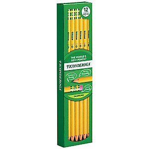 Ticonderoga Pencils, Pre-Sharpened, #2 Soft Lead, Yellow Barrel, Box Of 12