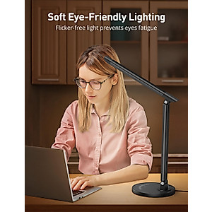 soysout LED Desk Lamp, Eye-Caring Table Lamp with USB Charging Port, 5 Lighting Modes with 7 Brightness Levels, Touch Control, 12W (Black)