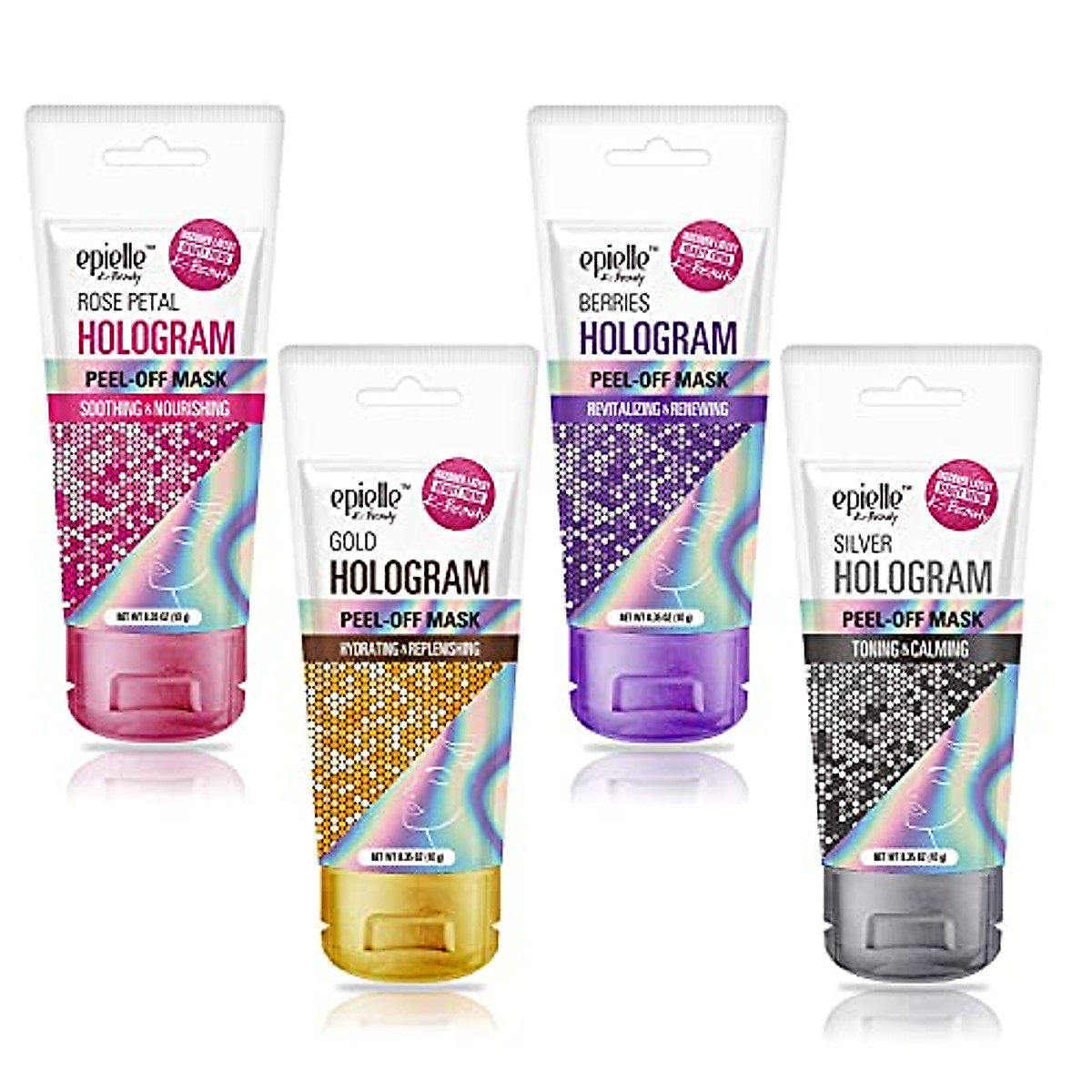 Epielle Hologram Peel Off Face Masks, Glitter Peel Off Mask, Toning & Calming, 8 variety packs (Single-Use Testers)