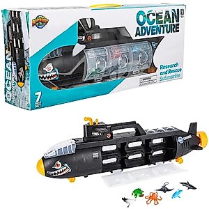 Rhode Island Novelty Aquatic Discovery Expedition Research & Rescue Submarine Toy with 6 Ocean Sea Animalsunderwater Boat Set for Kids