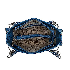 Butterfly Floral Western Purse Country Handbag Women Shoulder Bag Crossbody Wallet Card Holder 4 PCS Set (#2 Blue)