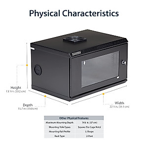 StarTech.com 2-Post 6U Wall Mount Network Cabinet w/ 1U Shelf, 19" Wall-Mounted Server Rack for Data Computer Equipment