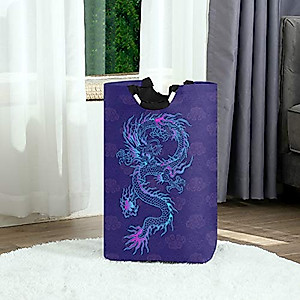 ATTX 22.7’’ Purple Chinese Dragon Waterproof Foldable Laundry Hamper, Dirty Clothes Laundry Basket, Storage Organizer for Toy Collection