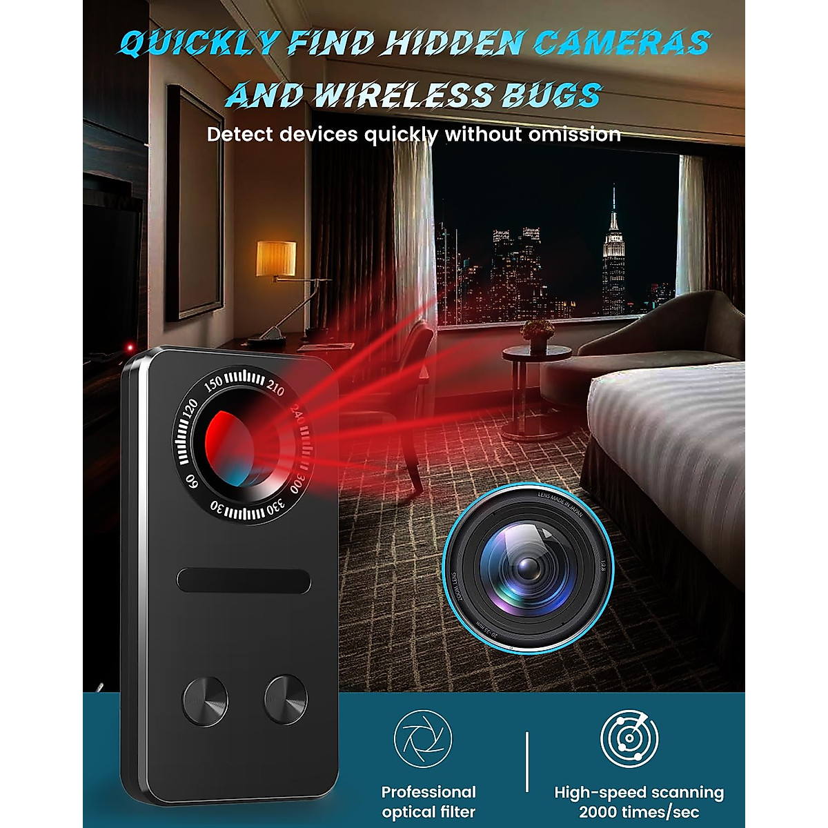 COHANA Hidden Camera Detector Infrared Camera Sweeper, Spy Camera Detector Spy Camera Finder, Bug Detector - Hidden Camera Finder Portable and Easy-to-Use Privacy Guardian